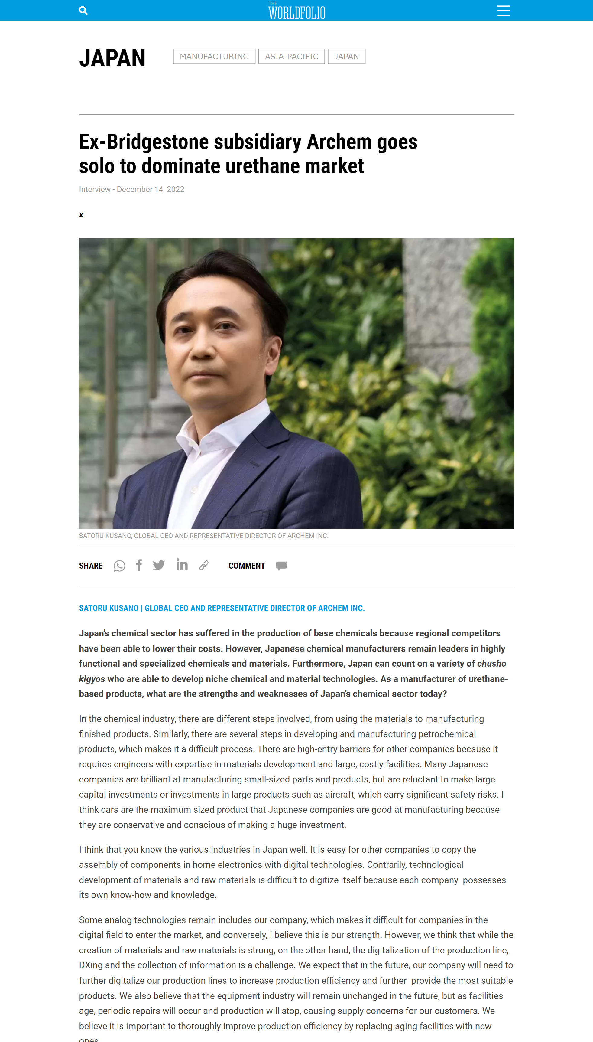 Interview with Archem’s CEO Featured in Newsweek (International Edition ...